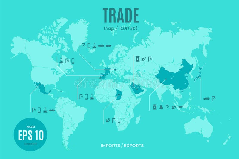 Vector Trade Infographic Template. Color Import and Export Map for Your ...