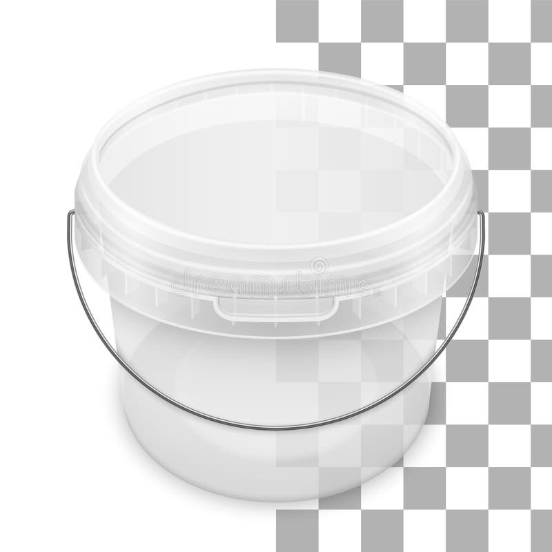 Vector Transparent Round Empty Plastic Bucket with Metallic Handle. Top ...