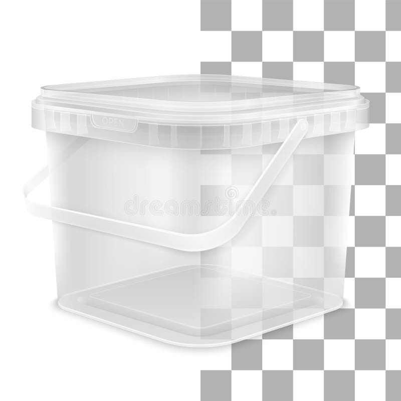 Vector Transparent Square Empty Plastic Bucket with Handle. Front View ...
