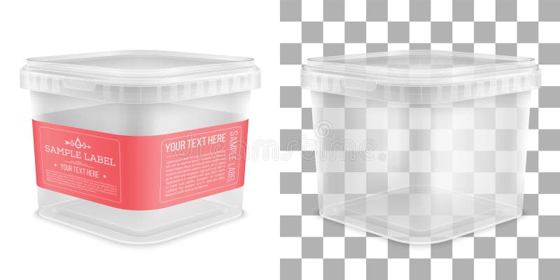 Vector Transparent Square Empty Plastic Bucket with Label. Front View ...