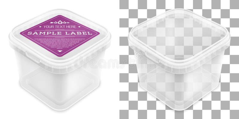 Vector Transparent Square Empty Plastic Bucket with Label. Top View ...
