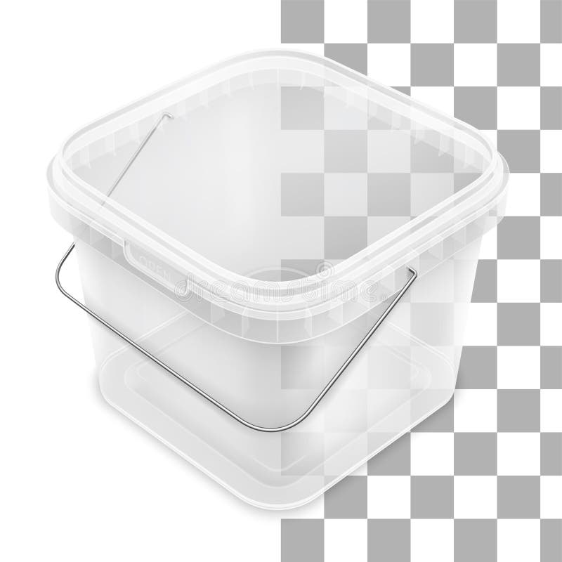 Vector Transparent Square Empty Plastic Bucket with Lowered Metallic ...