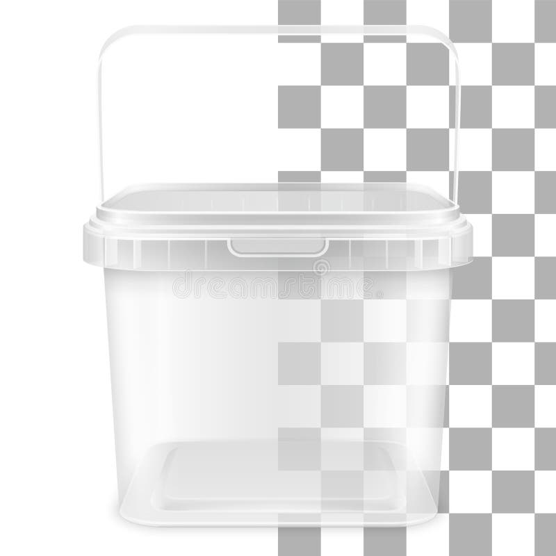 Vector Transparent Square Empty Plastic Pail With Handle. Front View ...