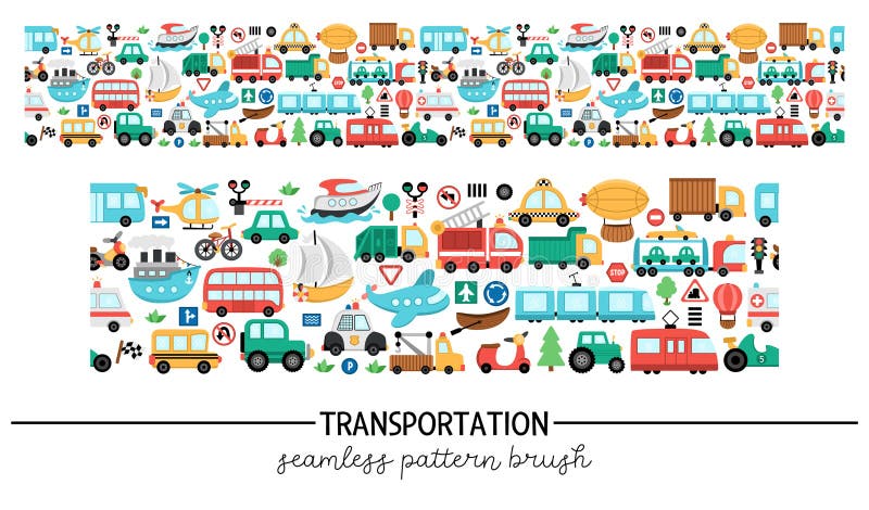 Vector Transportation Horizontal Seamless Pattern with Different Kinds ...