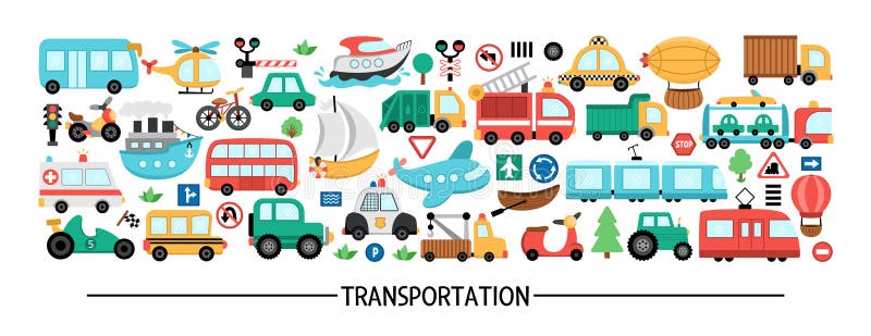 Vector Transportation Horizontal Set with Different Kinds of Transport ...