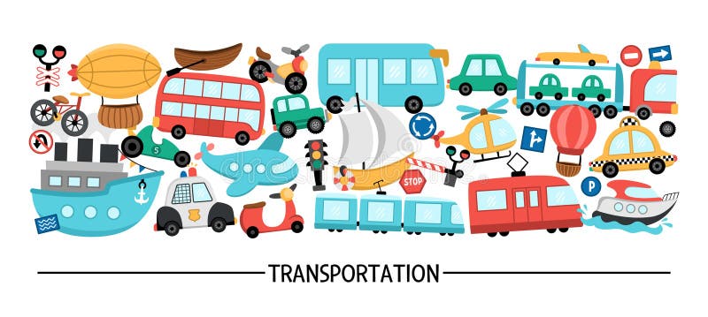 Vector Transportation Horizontal Set with Different Kinds of Transport ...