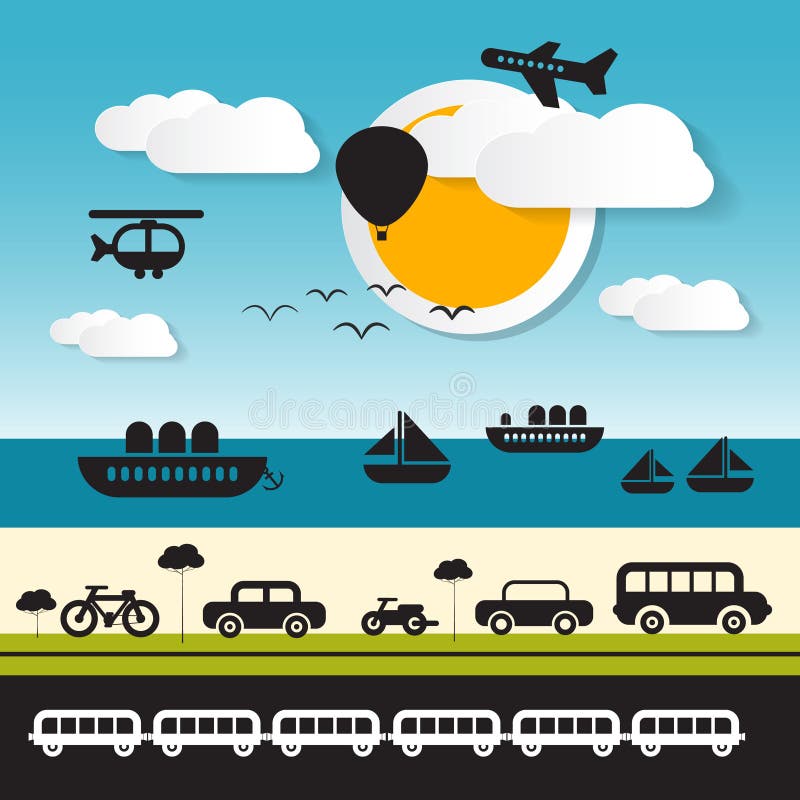 Transportation Collage with Icons Background Stock Vector ...