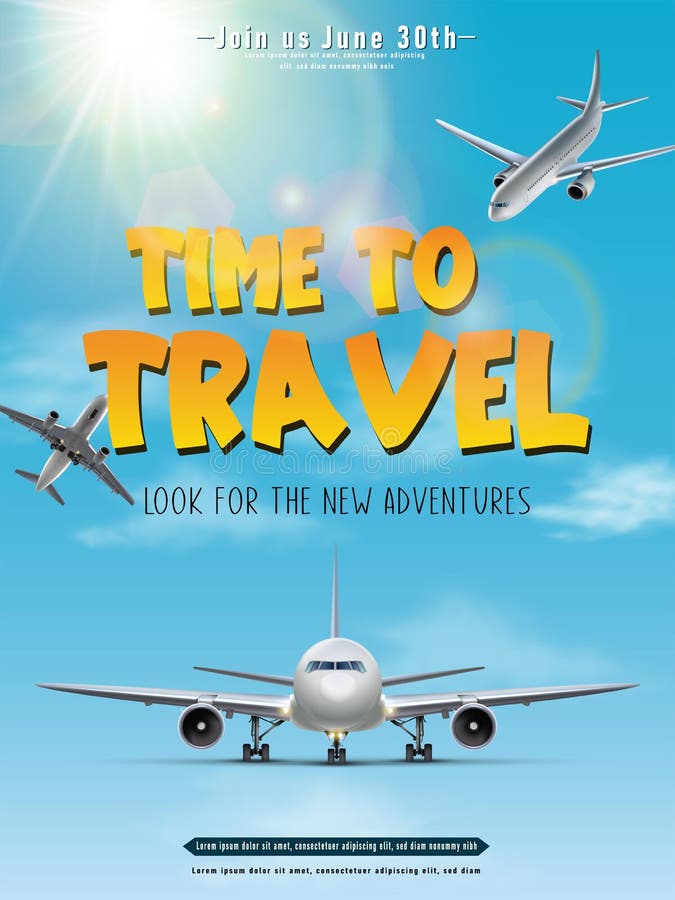 Vector Travel Banner. Time To Travel Poster in Blue Stock Vector ...