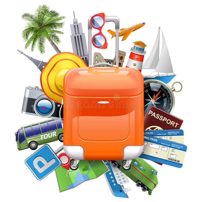 Vector Travel Concept with Rolling Bag Stock Vector - Illustration of ...