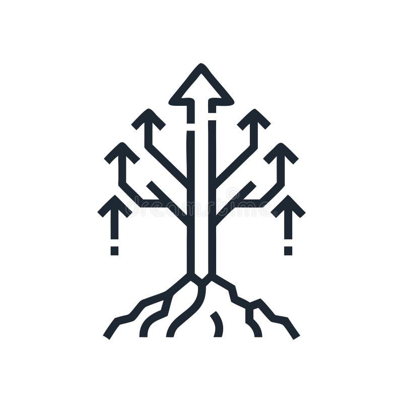 Vector Tree with Arrow Leaves and Roots Growth Symbol, Black and White ...
