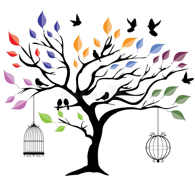 Vector Tree with Birds stock vector. Illustration of pattern - 78168417