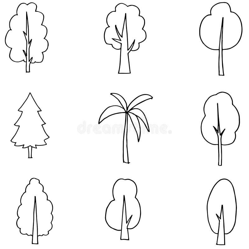 Vector Tree Set Hand Draw on Doodle Stock Vector - Illustration of ...