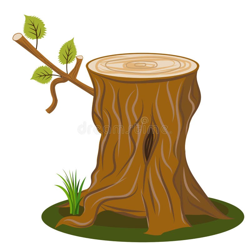 Vector Tree Stump with Branch and Leaves, Realistic Props for Cartoon ...