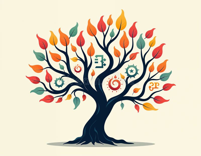 Vector of a Tree with Swirling Branches and Colorful Leaves with ...