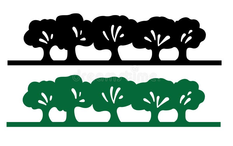 Vector Trees. Green and Black Tree Silhouettes. Tree, Sun, Cloud Icon ...