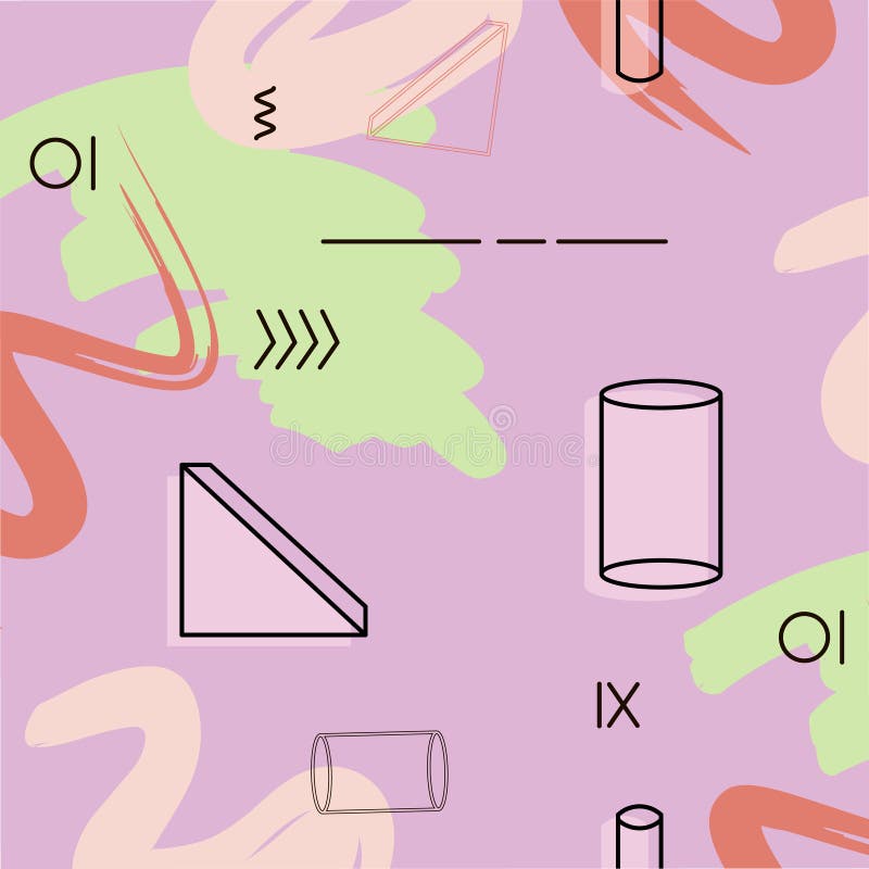 Vector Triangle and Cylinder Pattern in Violet Color. Geometric Green ...