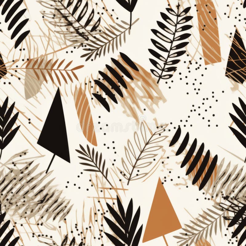Vector Triangle Pattern with Leaves. Scandinavian Style. Linear Boho ...