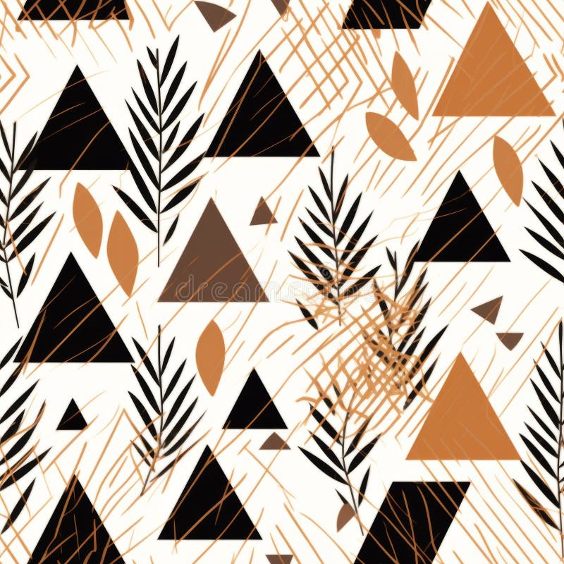 Vector Triangle Pattern with Leaves. Scandinavian Style. Linear Boho ...