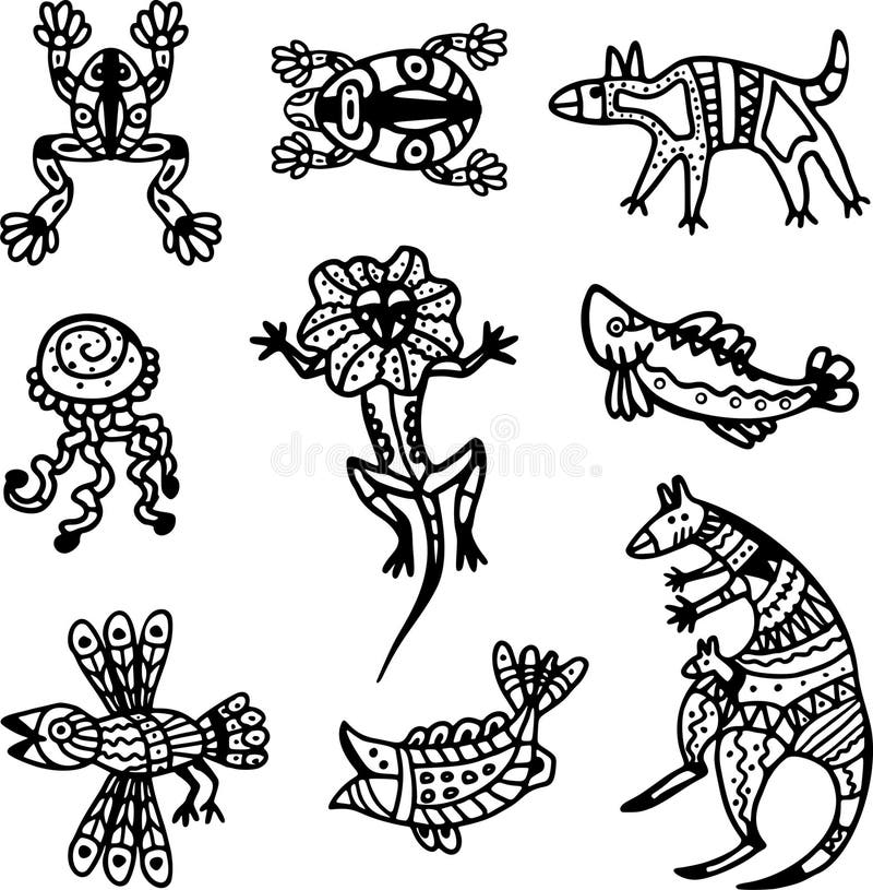 Vector Tribal Animals Set in Australian Aboriginal Style Stock Vector ...