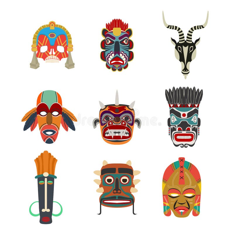 Tribal masks - Vector set. stock vector. Illustration of decoration ...