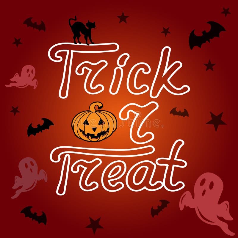 Vector with Trick or Treat Lettering, Print for Items on Red Background ...