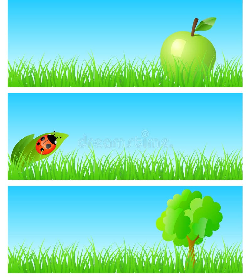 Vector Triptych of Objects on Detailed Grass Stock Illustration ...