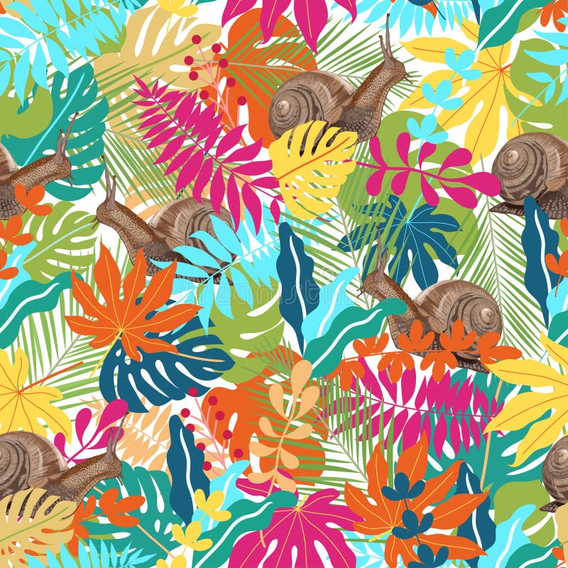 Vector Tropical Abstract Seamless Pattern. Tropical Colorful Leaves and ...