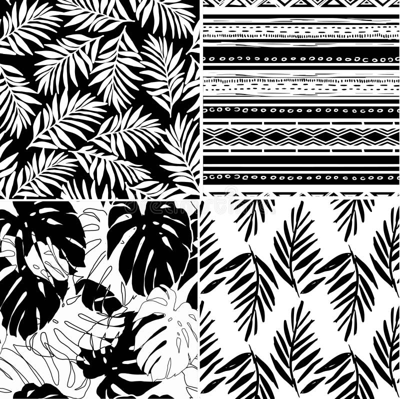 Vector Tropical Flowers and Geometric Patterns Set Stock Vector ...