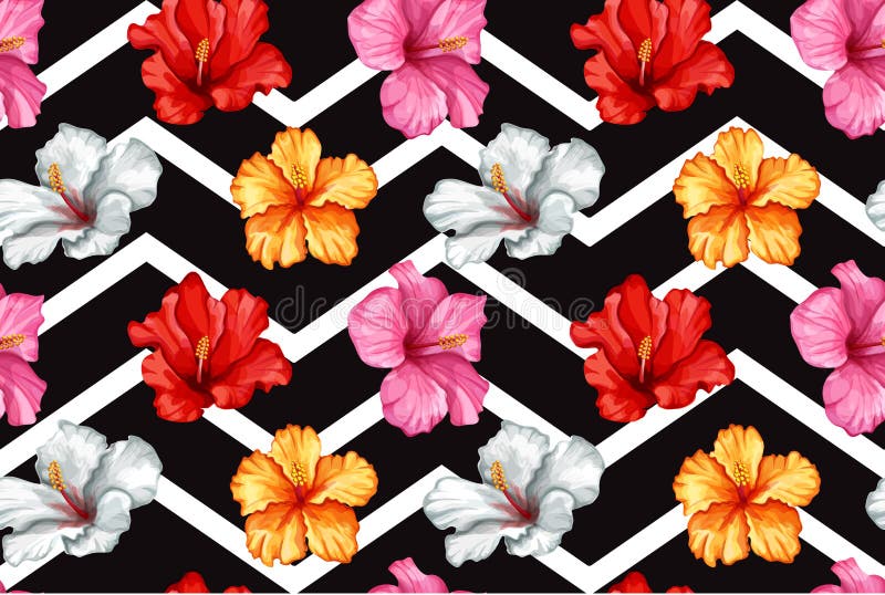 Vector Tropical Hibiscus Seamless Pattern Stock Vector - Illustration ...