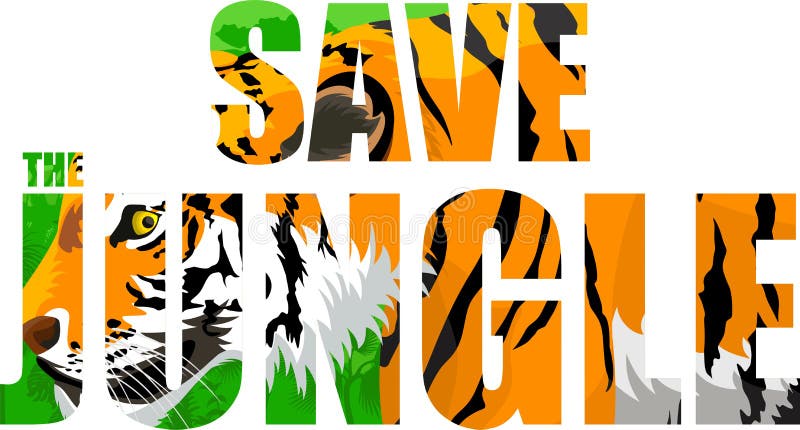 Vector Tropical Rainforest Illustration with Tiger Save the Jungle ...