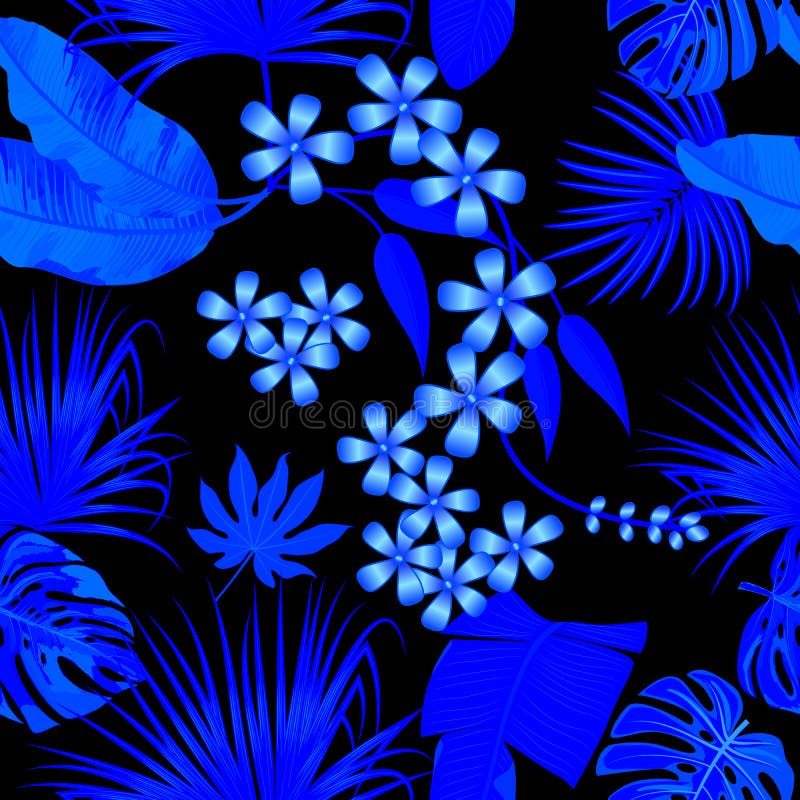 Vector Tropical Seamless Pattern in Blue Colors. Botany Design Stock ...