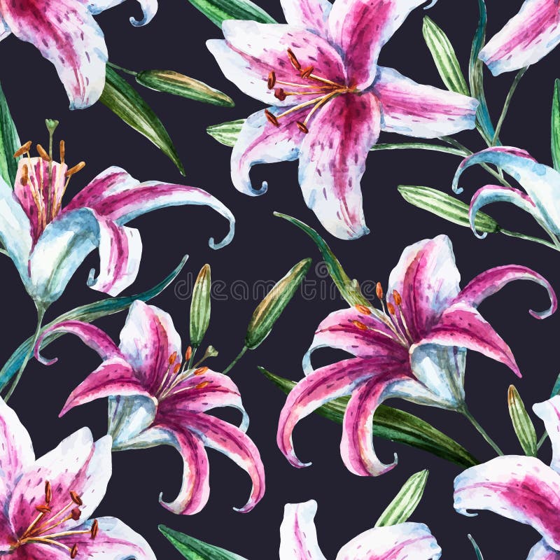 Vector Tropical Watercolor Lilly Pattern Stock Vector - Illustration of ...