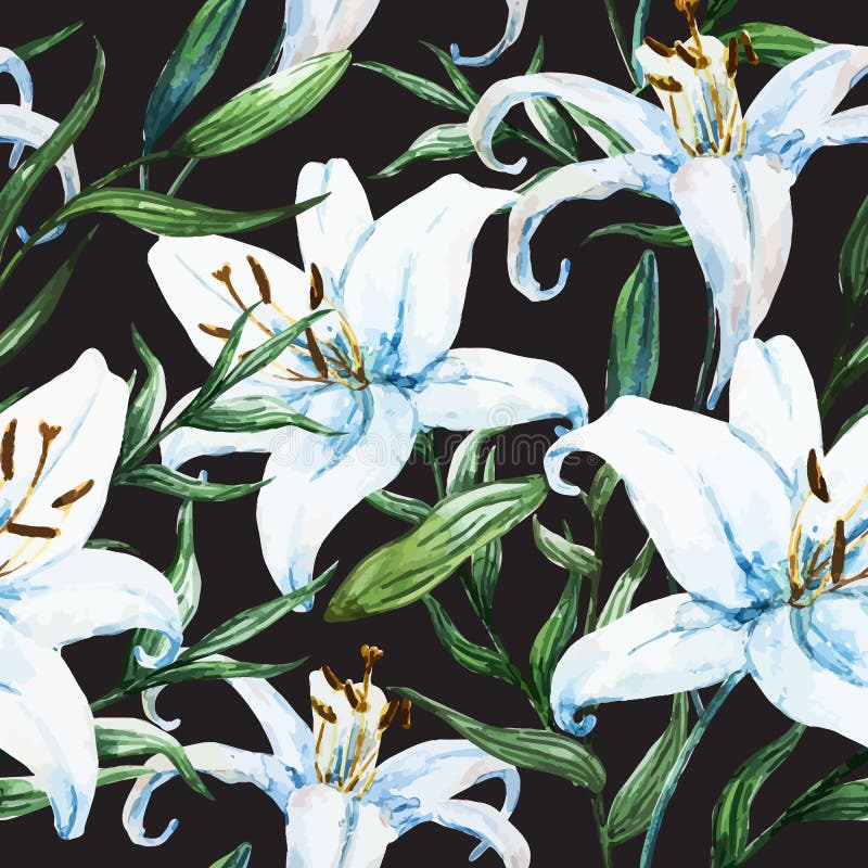 Vector Tropical Watercolor Lilly Pattern Stock Vector - Illustration of ...