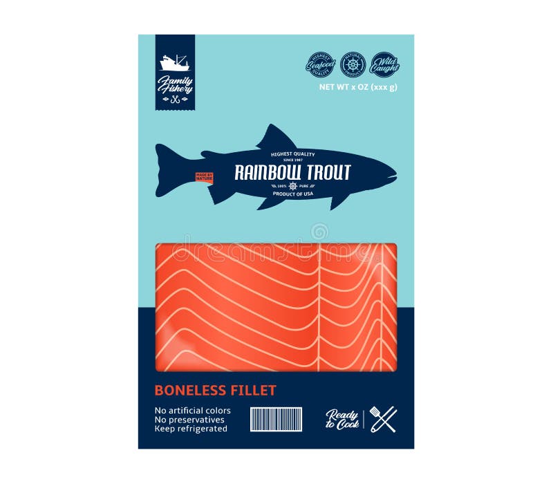 Vector Trout Packaging Design Stock Vector - Illustration of fishing ...