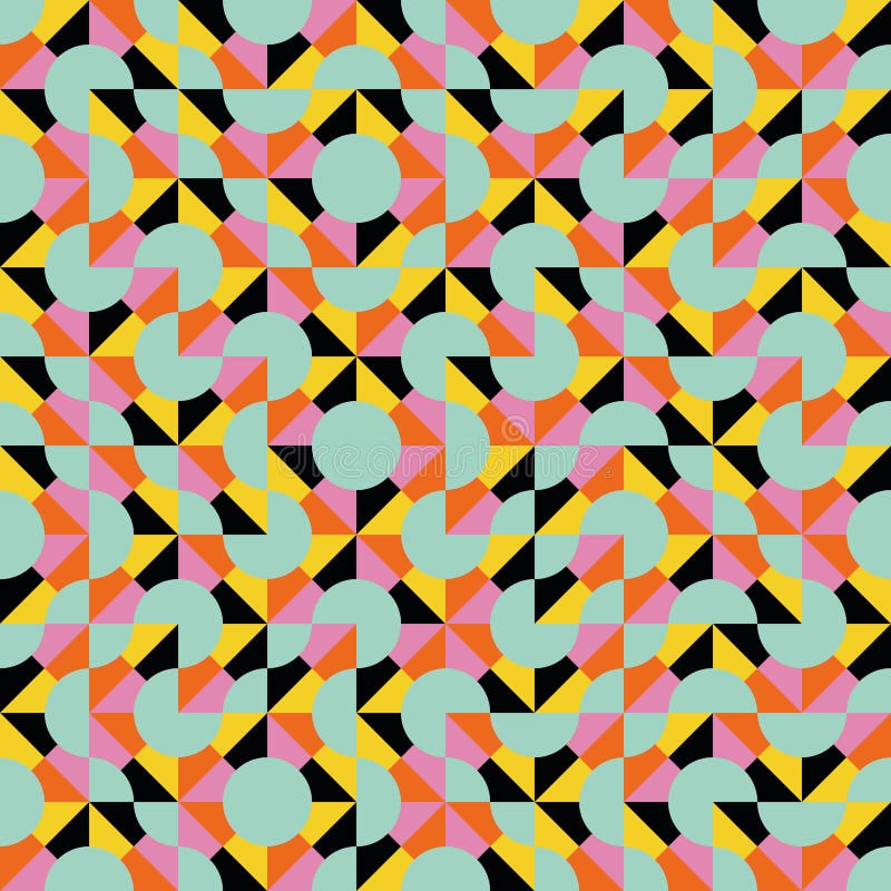 Vector Truchet Geometric Seamless Pattern Background. Retro Multicolor ...