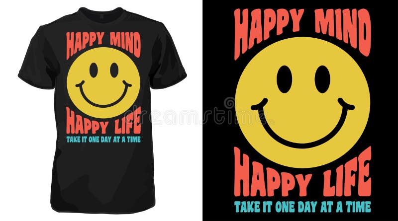 Happy Mind Happy Life 70s Groovy Smiling T-shirt Stock Vector ...