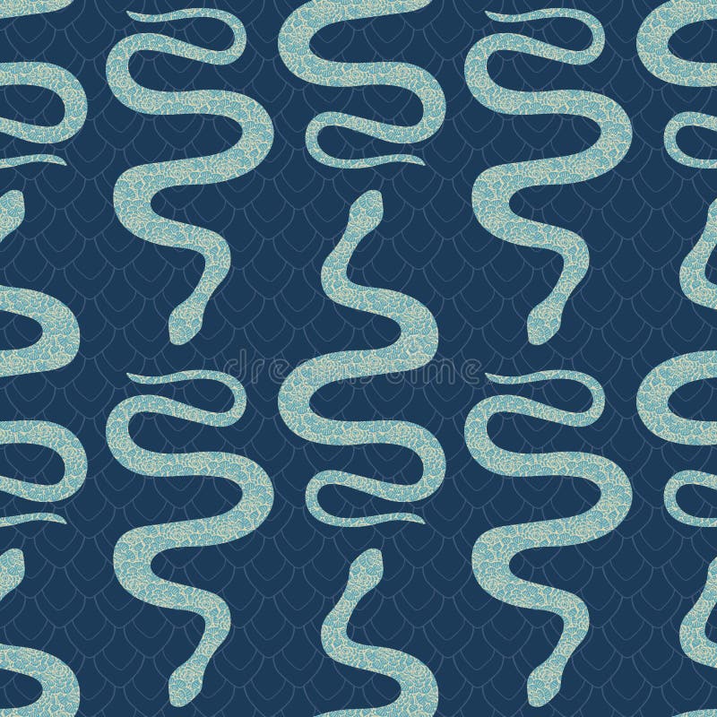 Vector Turquoise Blue Snakes on Blue Background Seamless Repeat Pattern ...