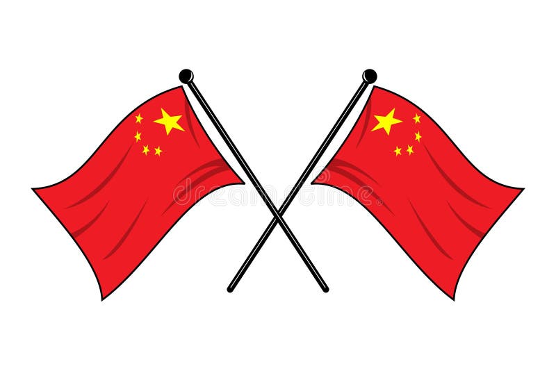 Vector of Two Crossed Chinese Flags on a Black Pole with Editable 3d ...