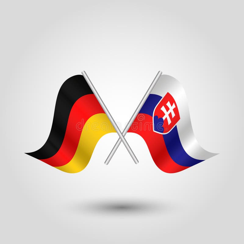 Vector Two Crossed German and Slovak Flags on Silver Sticks Stock ...