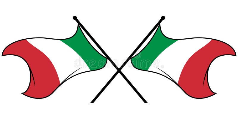 Vector of Two Crossed Italian Flags on a Black Pole, Vector ...