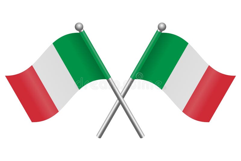 Vector of Two Crossed Italian Flags on a Silver Black Pole Stock Vector ...