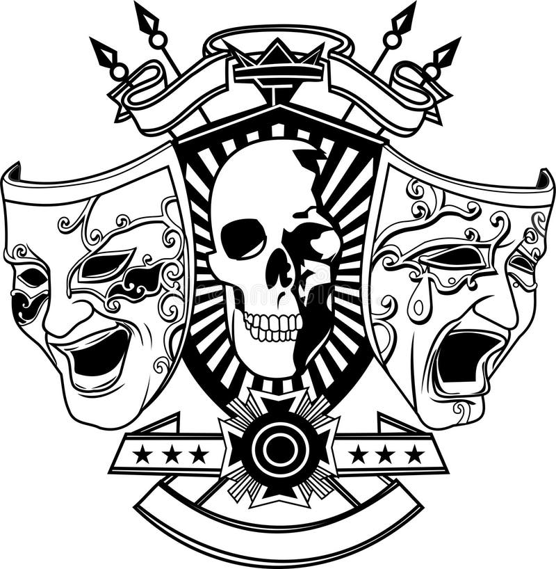 Vector - Two Mask and Head Skeleton Stock Vector - Illustration of ...