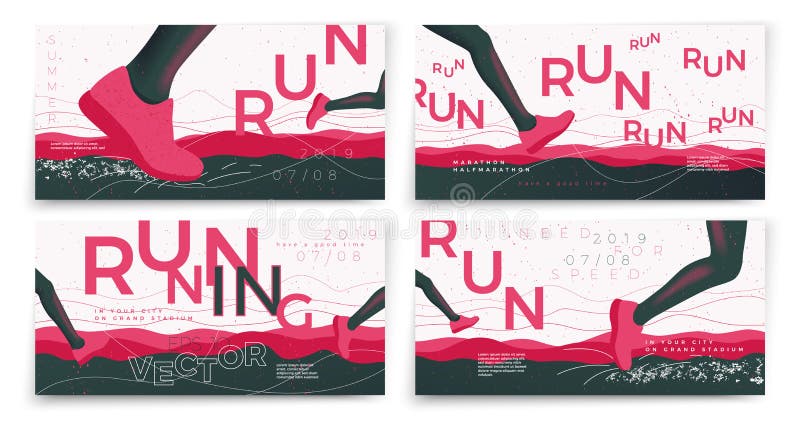 Vector Typographic Running Banners Template Set Stock Vector ...