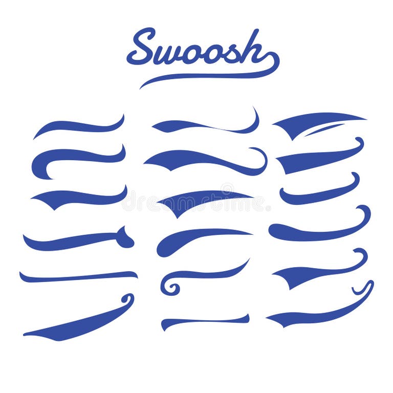 Vector Typography Swooshes in Blue. Retro Baseball Script Tails Set ...