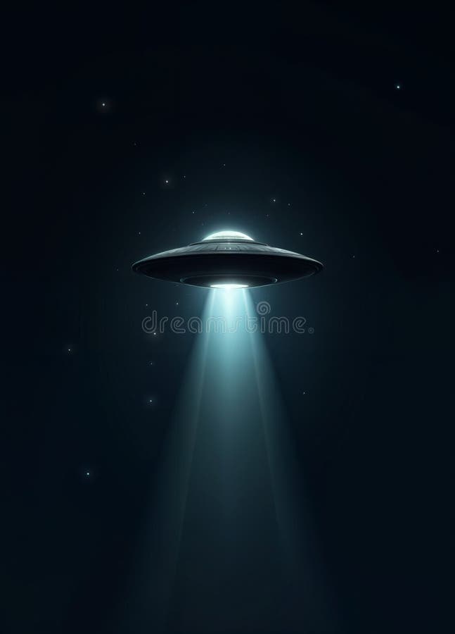 Vector of an Ufo Flying in the Dark Sky with Stars and Glowing Beams To ...