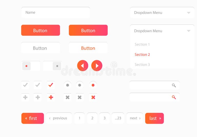 Vector UI Kit Web Template. Web Design Elements. Vector Set of Various Elements Used for User ...