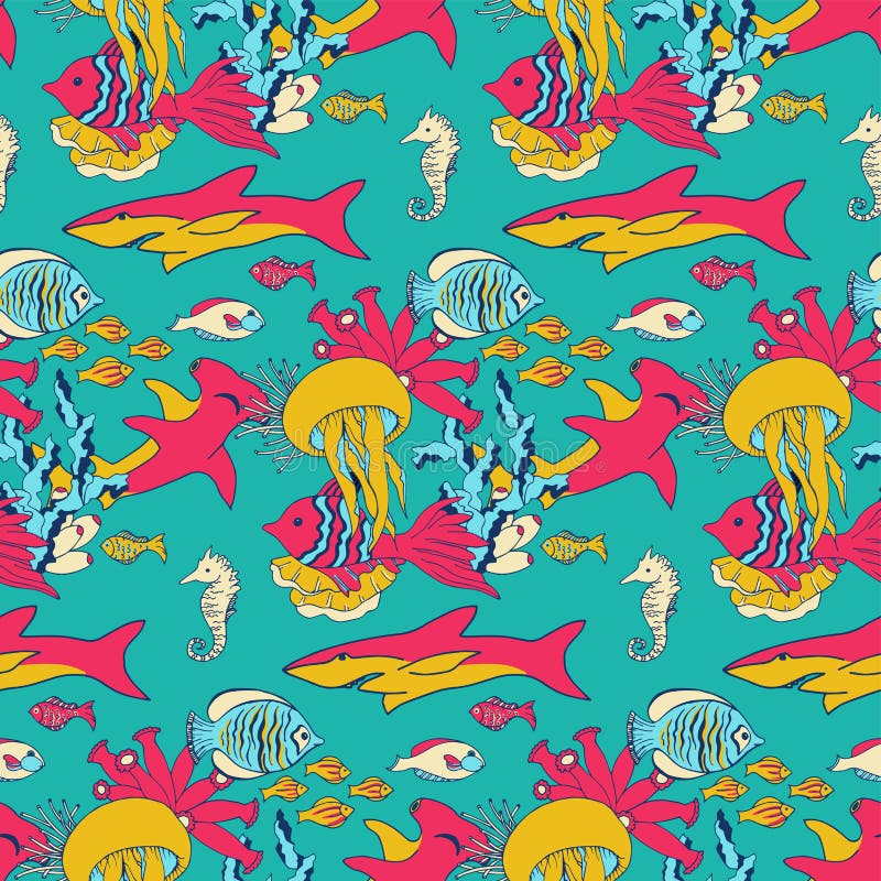 Vector Underwater Sea Life Seamless Pattern Texture Stock Vector ...