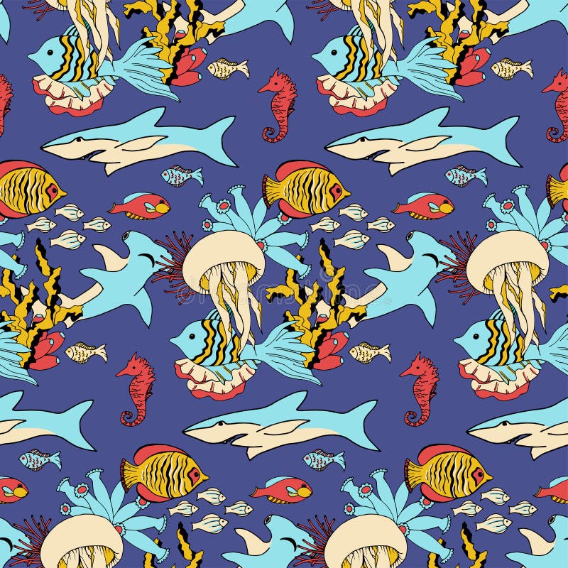 Vector Underwater Sea Life Seamless Pattern Texture Stock Vector ...
