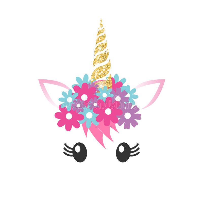 Vector Unicorn Face with Gold Horn and Flowers Stock Vector ... Vector Unicorn Face with Gold Horn and Flowers Stock Vector ...