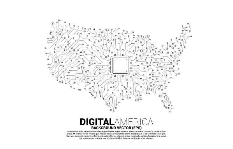 Vector United States Map from Circuit Board Dot Connect with Chip ...